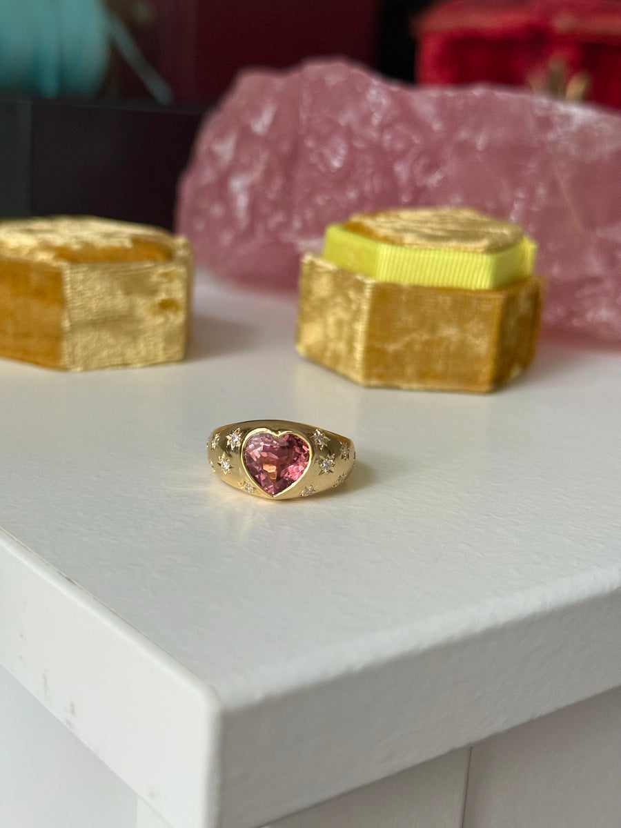 Butter band series : 14k butter bubble band with a natural pink tourma ...