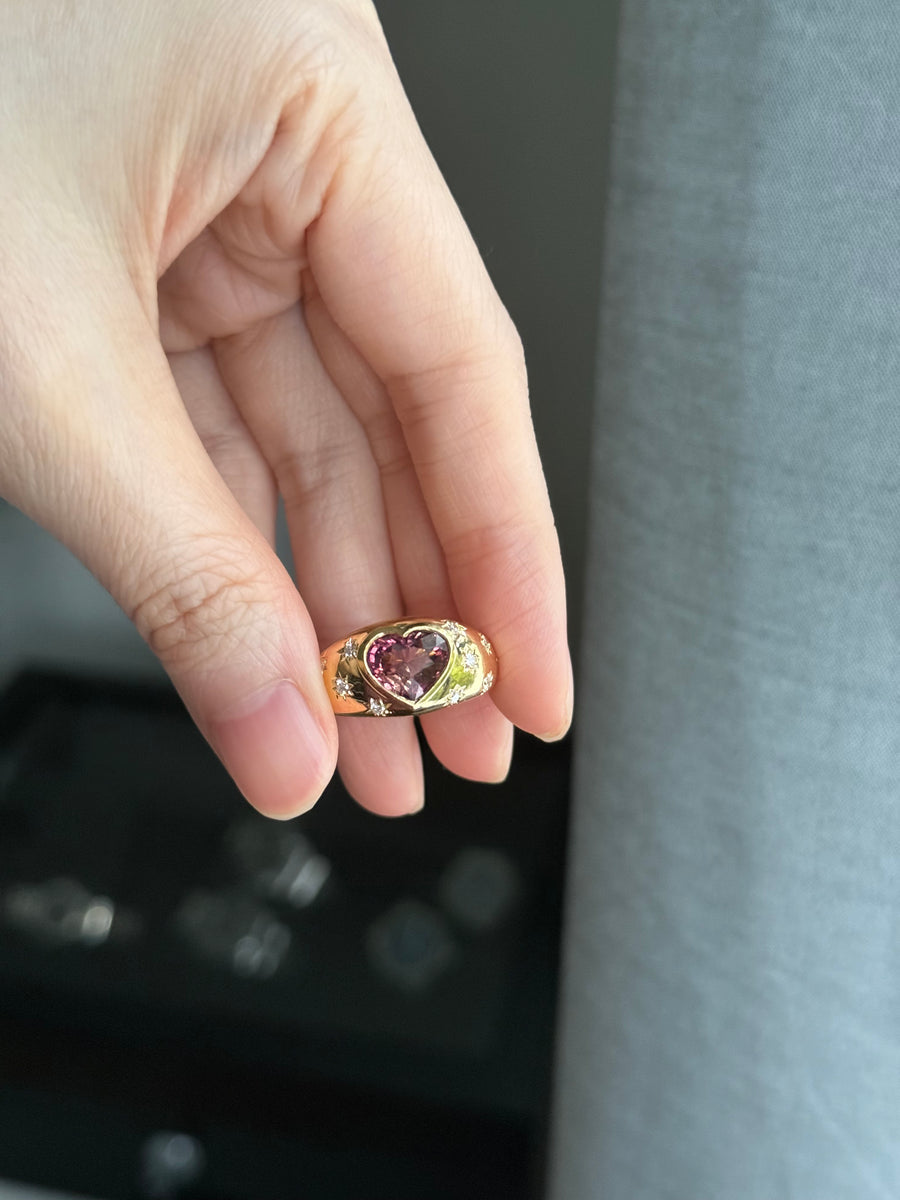 Butter band series : 14k butter bubble band with a natural pink tourma ...