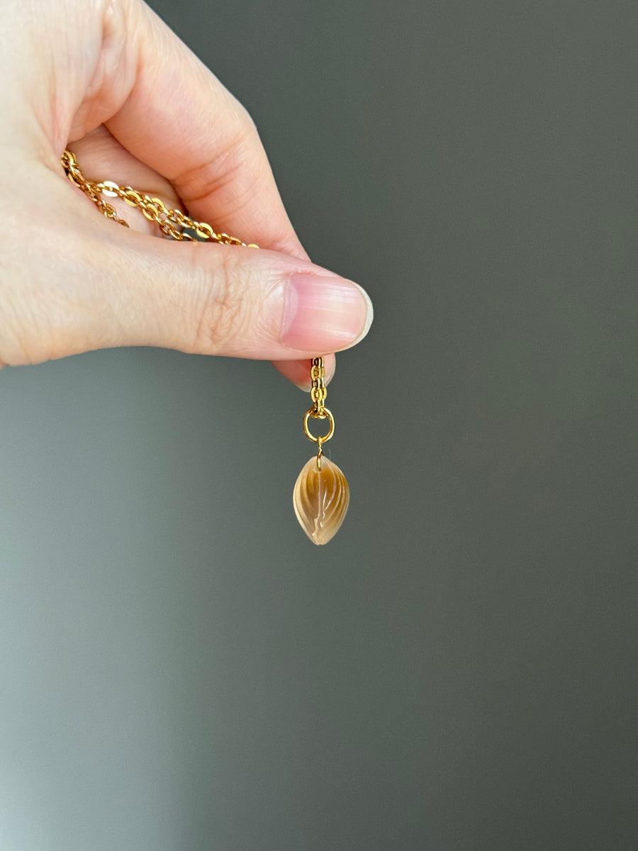 14k gold bail with hand carved sea shell in natural brown candy heart ...