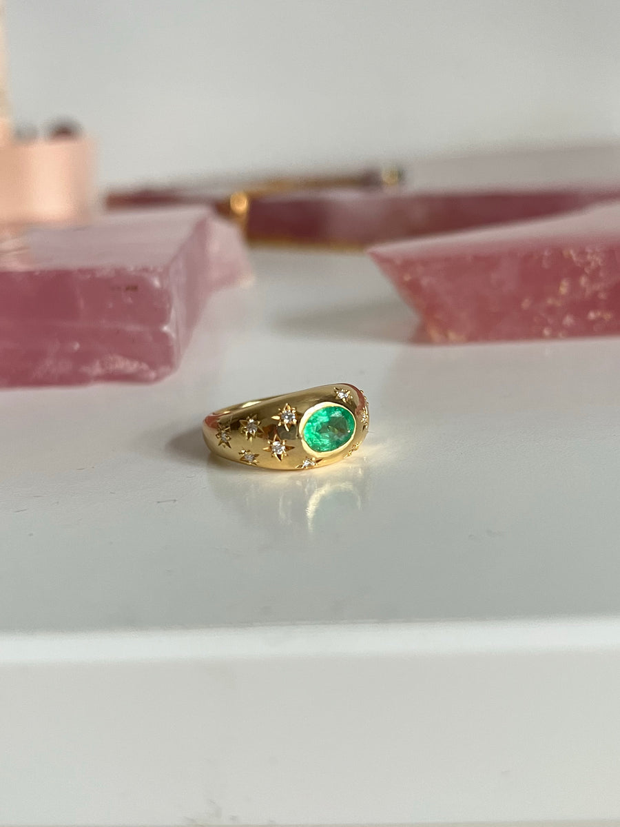 Butter band series : 14k butter bubble band with a natural emerald and ...